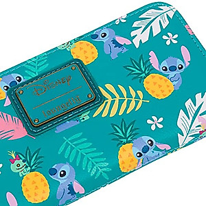 Loungefly Disney Stitch Tropical Print Faux Leather Wallet - Accordion Style & Zip Around