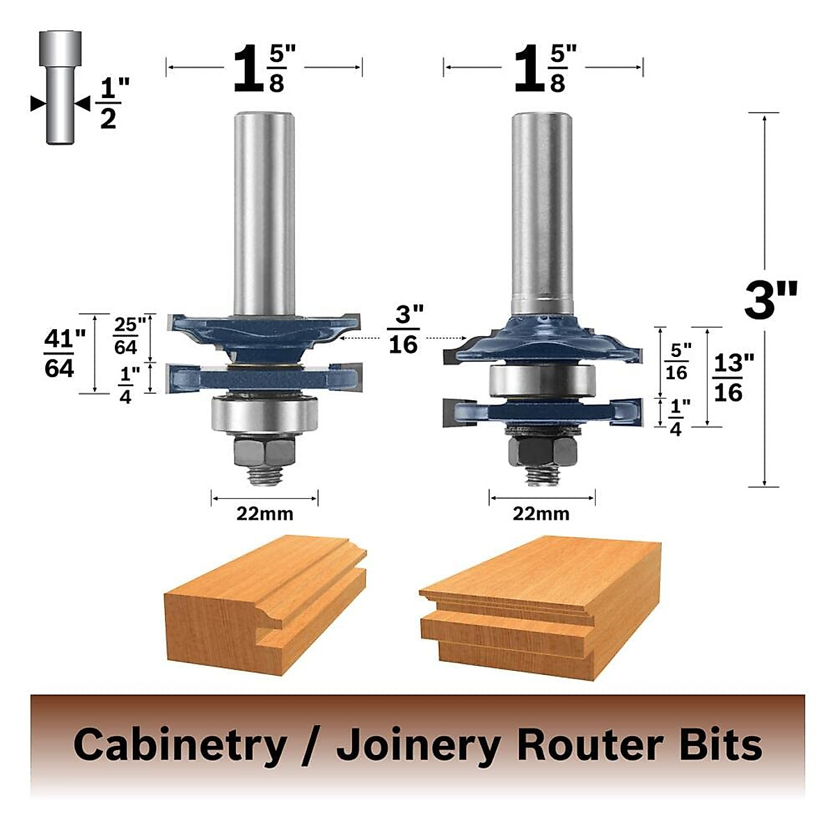 Bosch 85625MC 1-5/8-Inch Diameter Carbide Tipped Ogee Stile & Rail 2 Piece Router Bit Set 1/2-Inch Shank