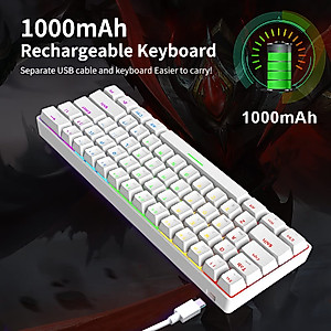 NACODEX STK61 2.4Ghz Wireless/Bluetooth/Wired 60% Mechanical Keyboard | 1000mAh Ultra Compact Rainbow Backlit Gaming Keyboard Wired Programmable for Win/Mac/PC Gamer
