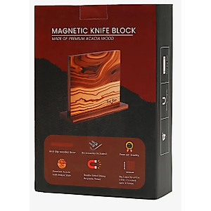 Premium Natural Acacia Wood Magnetic Knife Block Double Sided Magnetic Knife Holder Stand for Kitchen Counter Anti Slip Base Knife Block without Knives Knife Storage Universal Knife Block Knife Stand