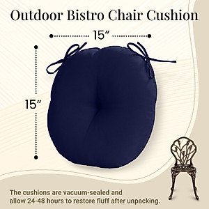downluxe Round Outdoor Chair Cushions, Waterproof Memory Foam Bistro Patio Furniture Cushions 15" x 15", Navy, 4 Pack for Home Garden Furniture Decoration