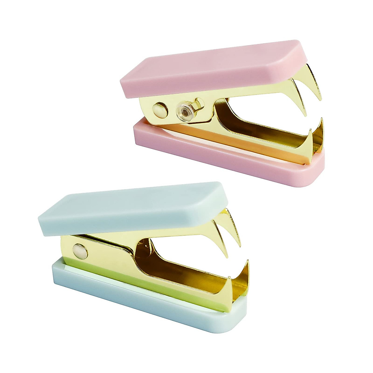 MultiBey Staple Remover Pink Gold Tone, Professional Stapler Remover Tool with Safety Lock, Metal Construction Staple Pullers 1 Pack for Office, Home School (2 Packs, Light Pink & Light Green)
