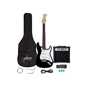 Monoprice Indo Series 6 String Electric Guitar Package, Right, Black (625904)