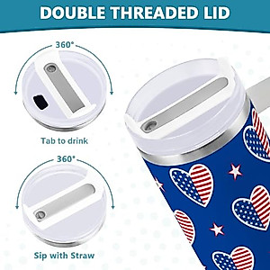 ARGTILDN 30 oz Tumbler 4th of July Hearts Insulated Travel Mug with Handle and Straw Lid Stainless Steel Vacuum Coffee Cup Tea Beverage Container Water Bottles for Car Sports office