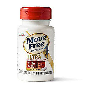 Move Free Ultra Triple Action Joint Support Supplement - Type II Collagen Boron & Hyaluronic Acid - Supports Joint Comfort, Cartiliage & Bones in 1 Tiny Pill Per Day, 2x30ct Bottles (60 servings)*