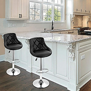 Dkeli Counter Height Bar Stools Set of 2 Leather Adjustable Bar Chairs for Kitchen Living Room Pub Swivel Bar Stool Armrest(Black)