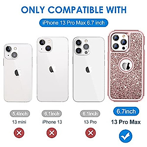 Hython Case for iPhone 13 Pro Max Case Glitter, Cute Shiny Bling Sparkle Cover, Heavy Duty 3 in 1 Hybrid Hard PC Soft TPU Bumper Full Body Shockproof Protective Phone Cases for Women Girls, Rose Gold