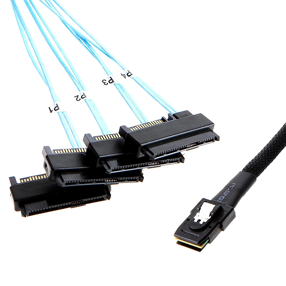 Cablecc Internal 36 Pin Mini SAS SFF-8087 Host to 4 SFF-8482 Target SAS Hard Disk and SATA Power Cable 100cm
