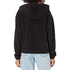 DKNY Women's Sport Cropped Full Zip Polar Fleece Jacket, Black/Silver, Medium