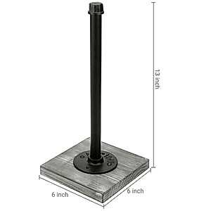 MyGift Industrial Pipe Metal Kitchen Countertop Paper Towel Roll Stand Holder with Rustic Gray Solid Wood Base