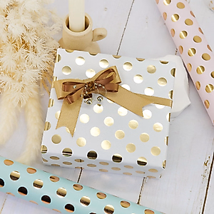 Blavermant Wrapping Paper Rolls, Gift Wrapping Paper Mini Roll - 17" X 10 ft Per roll, Foil Polka Dots Design for Families Friends Kids in Birthday Wedding Baby Shower Congrats Party