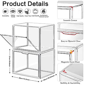 DILIBRA Set of 4 Plastic Purse Storage Organizer for Closet, Acrylic Display Case for Purse and Handbag, Stackable Storage Boxes Organizer with Magnetic Door for Clutch Wallet Book Toys