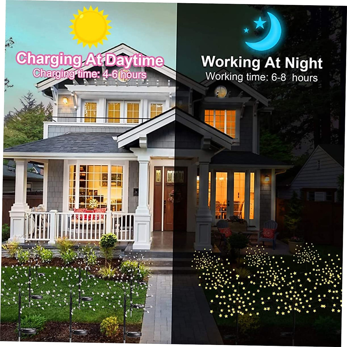 Housoutil Solar Outdoor LED Star Tree Branch Lantern Waterproof for Garden Patio Yard Decorative