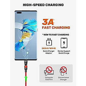 Fast Charging Magnetic Charging Cable(5Pack-1.6ft/3.3ft/6.6ft/6.6ft/6.6ft), AUFU Magnetic Charger Cable USB C Magnetic Fast Charger 3A Fast Charging Data Transfer Magnetic Cable for Micro USB Type C
