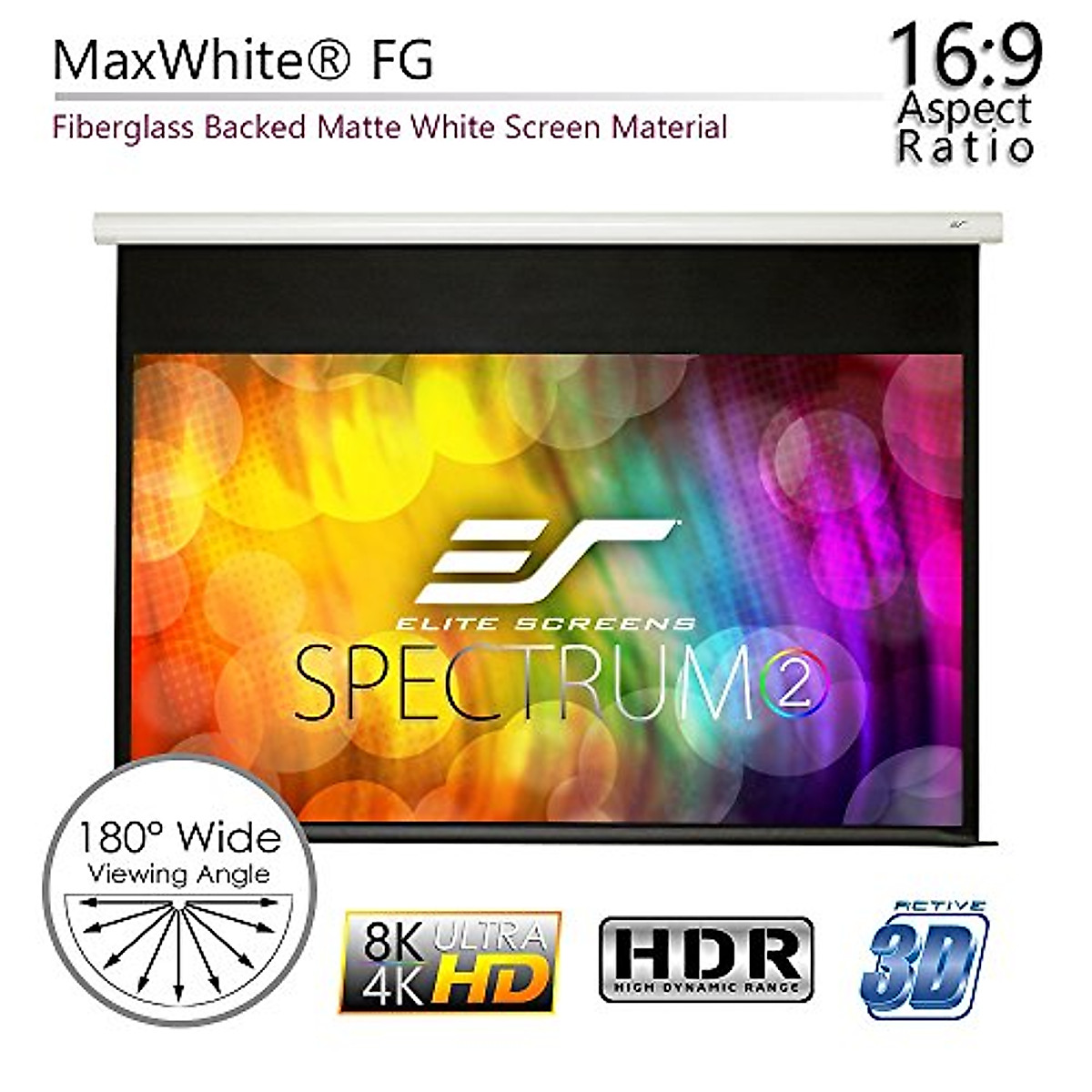 Elite Screens Spectrum2, 120-inch 16:9, 12-inch Drop, Electric Motorized Drop Down Projection Projector Screen, SPM120H-E12