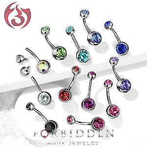 Forbidden Body Jewelry Surgical Steel Internally Threaded Aurora Borealis Double Jeweled CZ Belly Button Ring