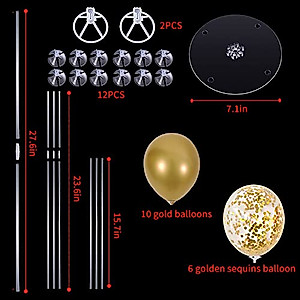 TONIFUL Balloons Stand Kit Table Decorations,2 Set with 14 Sticks, 14 Cups, 2 Base, 16 Gold Balloons for Wedding Graduation 30th 40th 50th 60th 70th 80th 90th 100th birthday table decorations