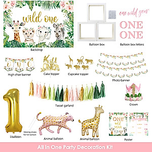 YSHMFEUX Wild one Birthday Party Decorations Supplies for Girl, 1st Birthday Girl Decorations, Jungle Safari Animal 1st Birthday Party Supplies, First Birthday Decorations for Girls
