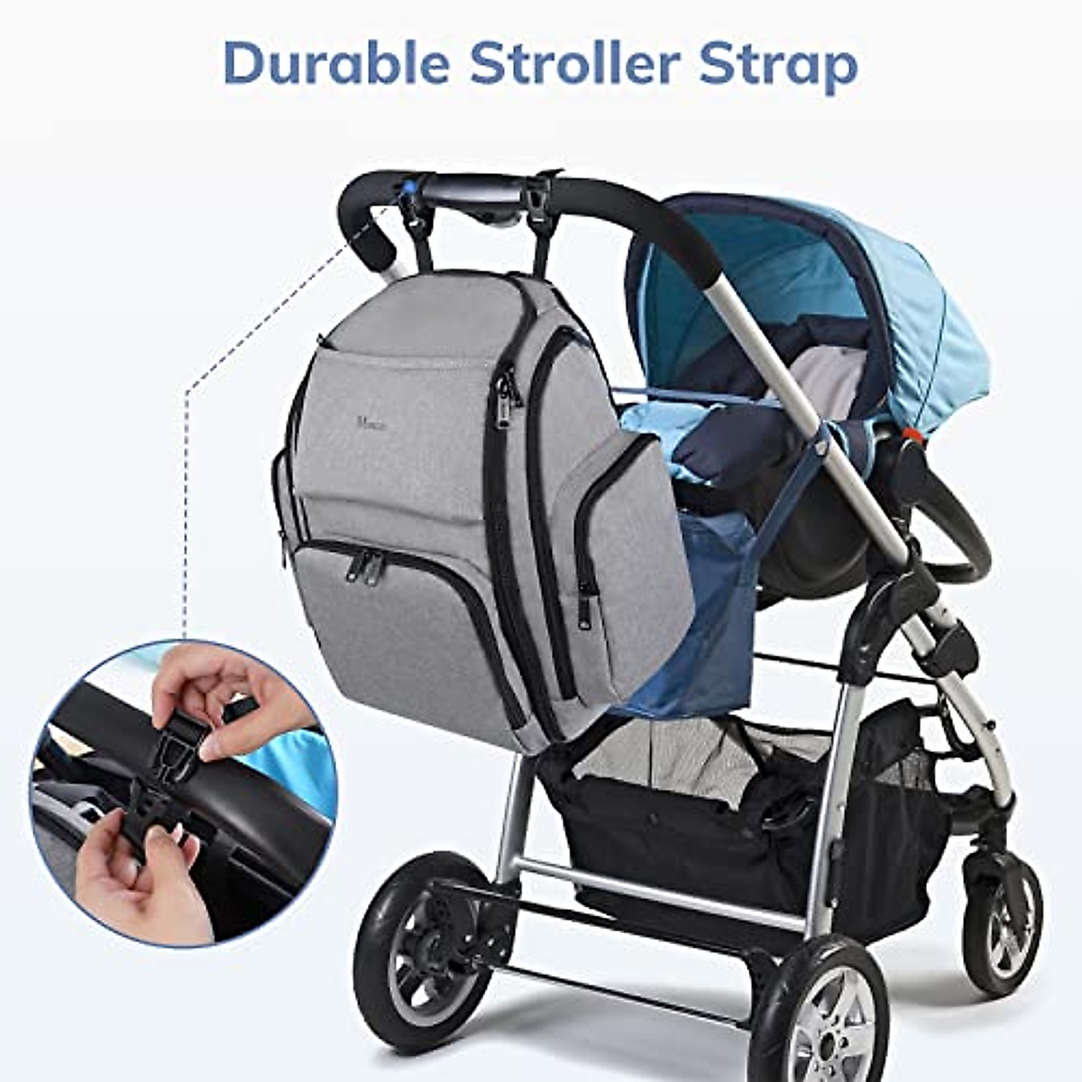 Mancro Diaper Bag Backpack, Large Multifunction Waterproof Travel Baby Changing Bag for Dad Mom with 4 Insulated Pockets and Stroller Straps, Maternity Baby Bag for Boys Girls, Grey