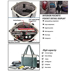 Scioltoo Tote Purses for Women 15.6 In Canvas Teacher Shoulder Bag With Zipper Women's Large Handbags Purse Bag for Work and Travel with Pockets Green