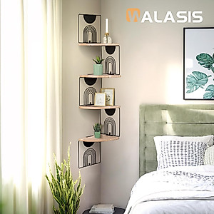 Walasis Corner Shelf Wall Mounted - 4 Tier Shelves Wall Decor for Bedroom Essentials Wood Hanging Shelves for Home Decorations