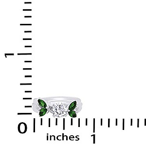 0.84 Carat Simulated Green Emerald & Cubic Zirconia Enhancer Guard 14K White Gold Over Sterling Silver Ring Size-6