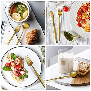 Gold Silverware Set for 8, MIKIWAY 40 Pieces Stainless Steel Flatware Set, Matte Golden Cutlery Tableware Set, Kitchen Utensils Set Include Spoons And Forks Set, Satin Polished, Dishwasher Safe