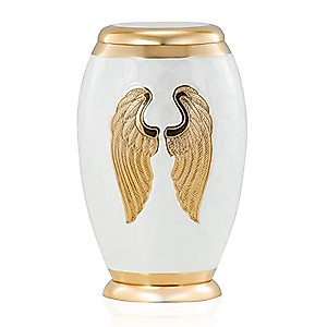 Nazareth Store Wings Adult Cremation Urn for Human Ashes Elegant Elite Pearl White with Gold Flower,Hand Made Brass Classy Finish to Honor Your Loved One - with Velvet Box