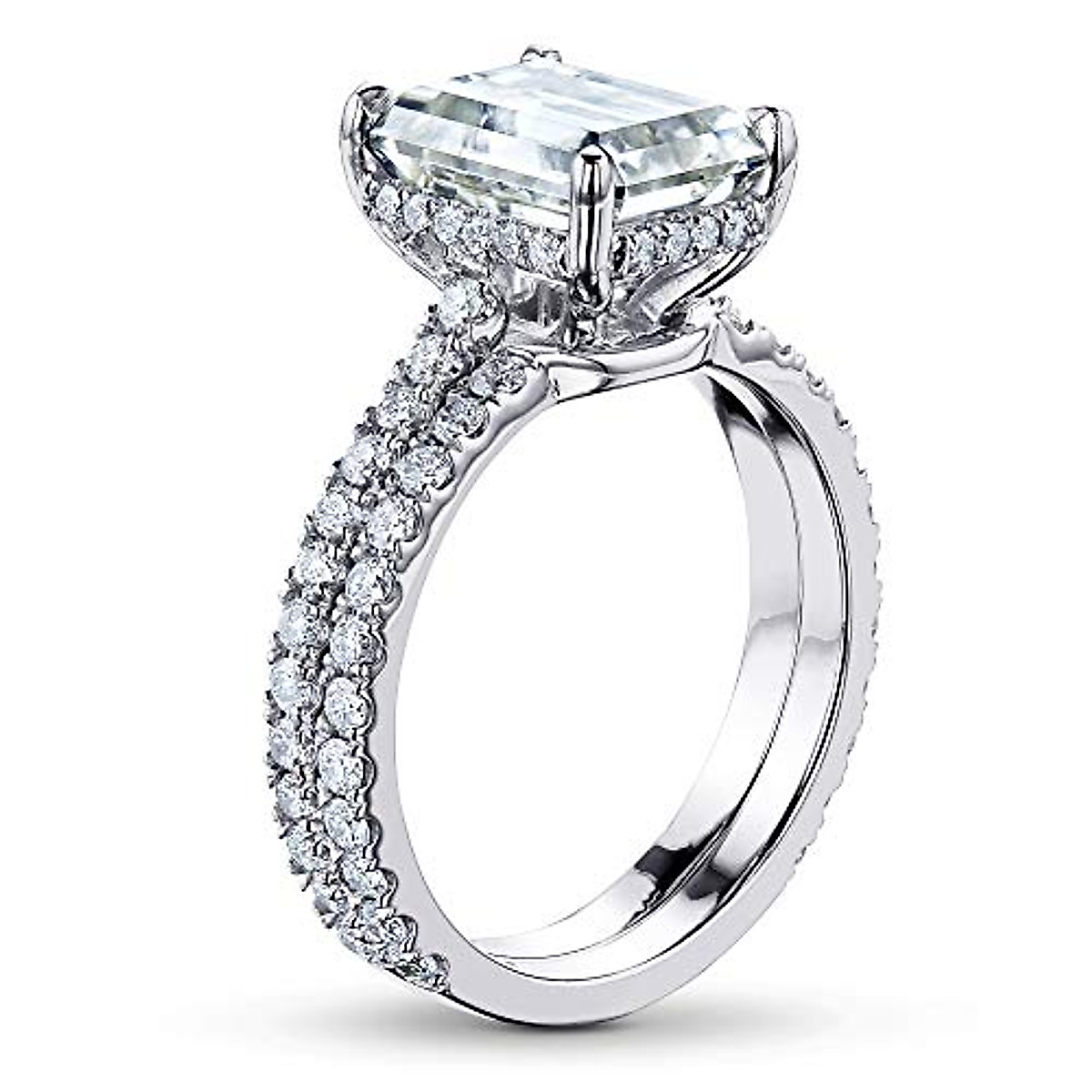 Kobelli 3-1/6ct.tw Emerald Moissanite Drop Halo Bridal Set, Rose Gold, 10