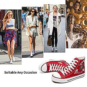 hash bubbie Women's High top Sneakers Classic High Tops Canvas Shoes for Women Lace up Tennis Shoes Fashion Canvas Sneakers Casual Shoes for Walking（ Red Embroidery.US9）
