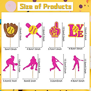 Rngmsi Softball Cupcake Toppers Decorations - 40PCS Softball Party Decorations Glitter Softball Birthday Cake Decorations Pink Softball Baby Shower Decor Supplies Softball Cupcake Toppers for Girls