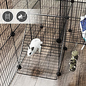 SONGMICS Pet Playpen, Small Animal Playpen, Rabbit Guinea Pig Cage, Zip Ties Included, Metal Wire Apartment-Style Two-Story Pet Premium Villa for Bunnies Puppies, Indoor Use, Black ULPI02H