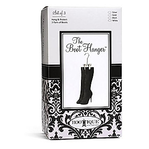 Boottique The Original Boot Hanger - Shoe Storage Space Saver (Set of 3); Boot Hanger, Boot Holder, Boot Clips (Black)