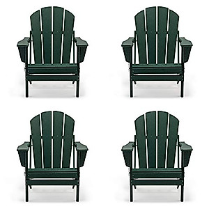 WO Home Furniture Set of 4 Pcs HDPE Adirondack Chairs Lounger Outdoor Folding Seat for Fire Pit, Beach, Balcony, Backyard, Lawn, Patio, Pool, Deck, Garden - Weather UV Resistant (Dark Green)