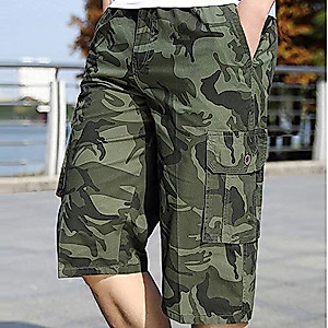 Sdeycui Men's Cargo Short Casual Print Elastic Waist Relaxed Summer Shorts with Pockets(Green, XXXXXL)