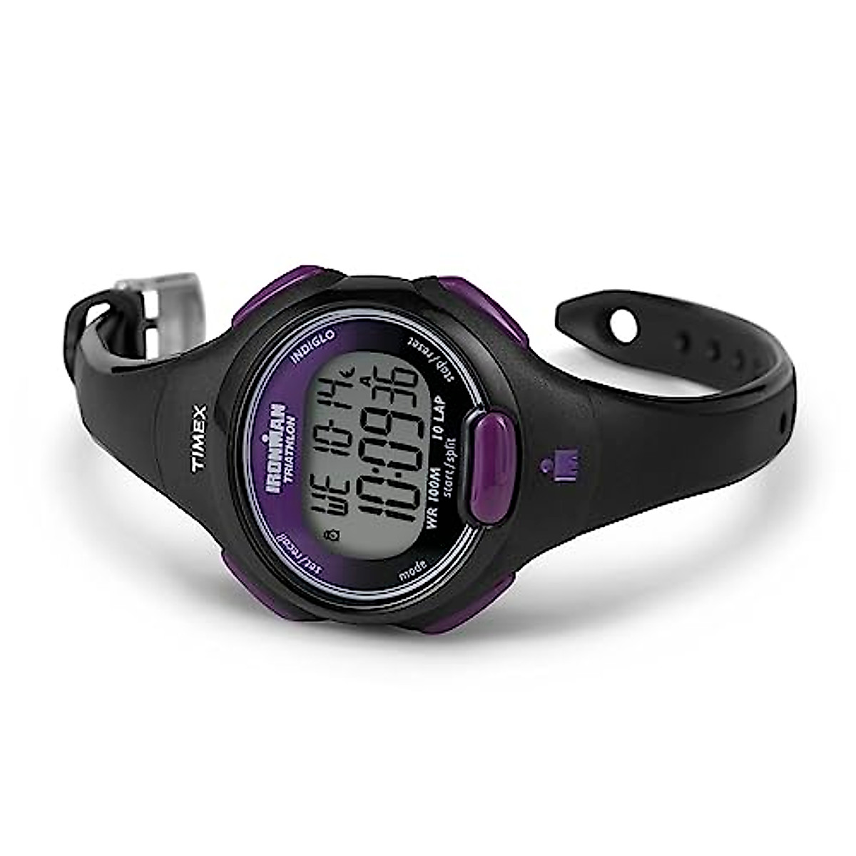 Timex Women's T5K523 Ironman Essential 10 Mid-Size Black/Purple Resin Strap Watch