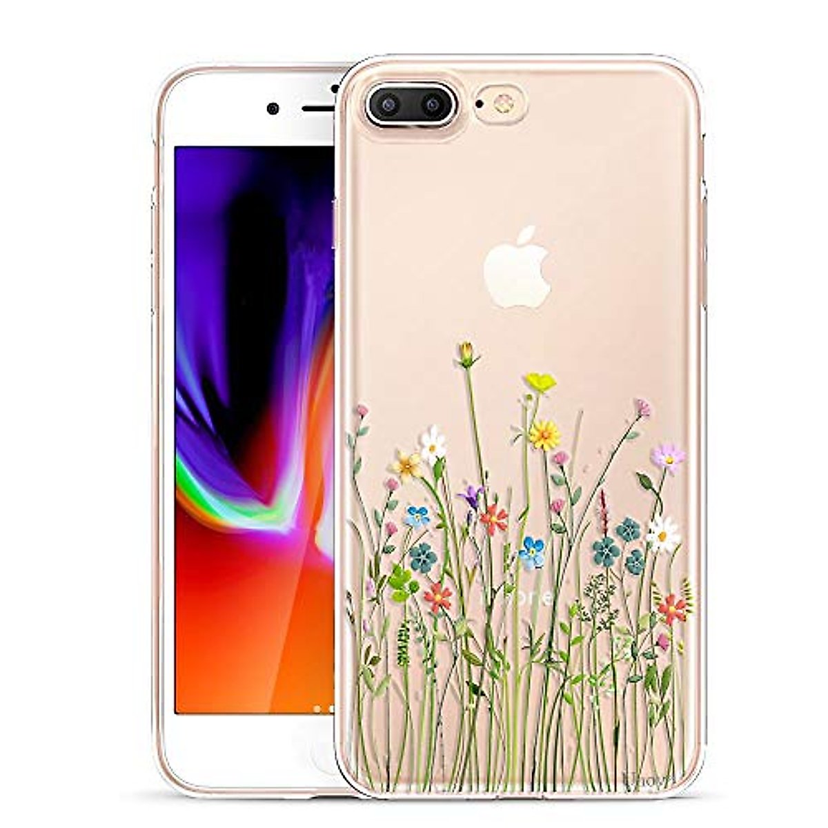 Unov Case Compatible with iPhone 8 Plus iPhone 7 Plus Case Clear with Design Embossed Pattern TPU Soft Bumper Shock Absorption Slim Protective Case 5.5 Inch (Flower Bouquet)