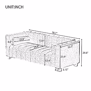 Merax 78.7'' Simplified 3-Seater Upholstered Sofa, Modern Chenille Fabric Couch for Living Room, Bedroom, Salon, Light Gray
