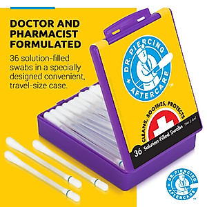 Dr. Piercing Aftercare Swabs – Piercing Bump Saline Solution for Cleansing Earring, Nose, Belly, and Ear Piercings – Gentle Saline Wash for a Refreshing Experience – 36 Easy-to-Use Swabs (1-Pack)