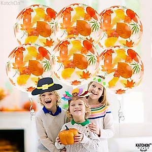 KatchOn, Happy Thanksgiving Balloons - Large 27 Inch, Pack of 6 | Big Transparent Fall Balloons - 22 Inch, Pack of 6 | Thanksgiving Foil Balloons | Thanksgiving Balloon Garland Kit, Fall Balloons