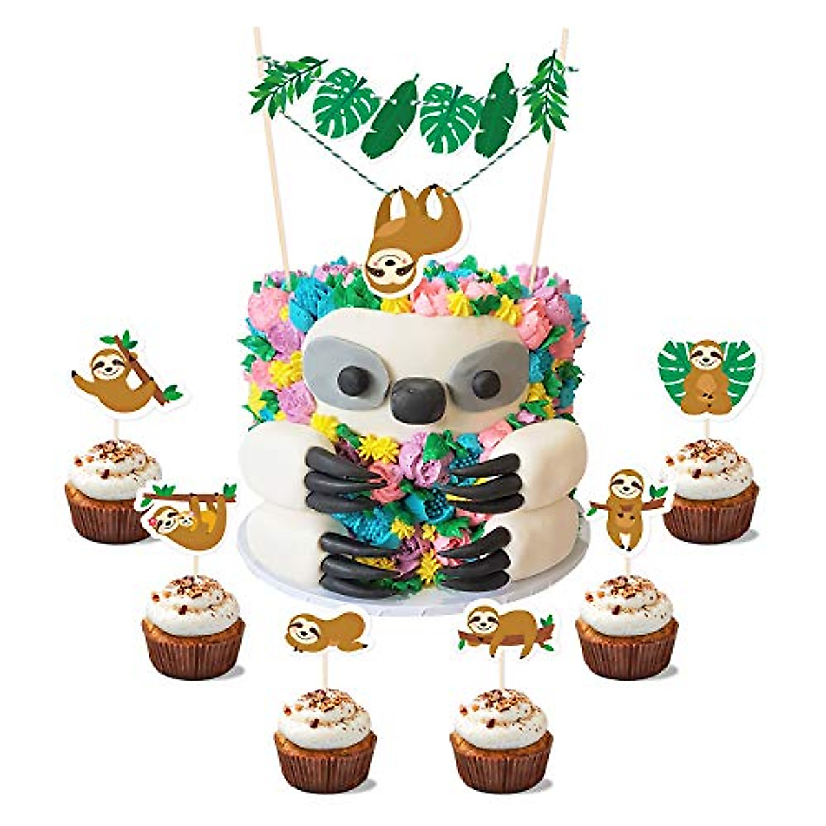 Mosailles Sloth Birthday Party Decorations Set Sloth Cupcake Toppers Sloth Cake Topper Decoration for Zootopia Baby Shower Cake Smash 1st Birthday Party Supplies