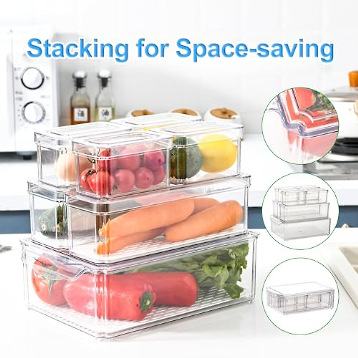 Pure Future 7 Pack Refrigerator Organizer Bins Stackable with Lids, Fridge Organizers and Storage Clear, BPA Free Kitchen and Pantry Organization, Food Storage Containers for Fruits & Vegetables1
