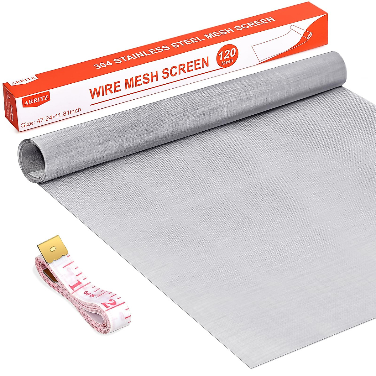 ARRITZ Woven Wire 120 Mesh 304 Stainless Steel for Filter Mesh, Filtration Cloth, 11.81x47.24inch