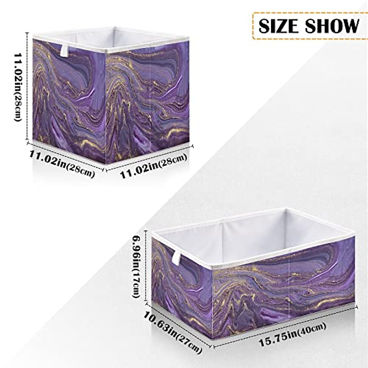 Kigai Purple Marble Abstract Cube Storage Bins - 11x11x11 in Large Foldable Cubes Organizer Storage Basket for Home Office, Nursery, Shelf, Closet