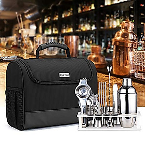 CURMIO Bartender Kit Bag, Portable Travel Carrying Bag with Rubber Handle for Bar Tools Set, Perfect for Home Indoor Outdoor Patio Party, Black (Bag ONLY, Patent Pending)