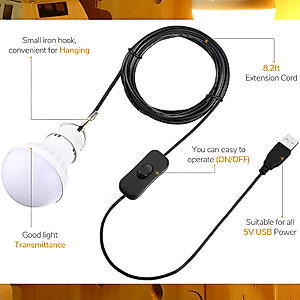 Tuanse 3pcs USB LED Light LED Camping Light Bulb with USB Splitter Cable 1 to 3, 8.2ft Extra Length Cord Tent Light USB Portable LED Lantern for Garage Warehouse Truck Fishing Boat Outdoor, Warm White