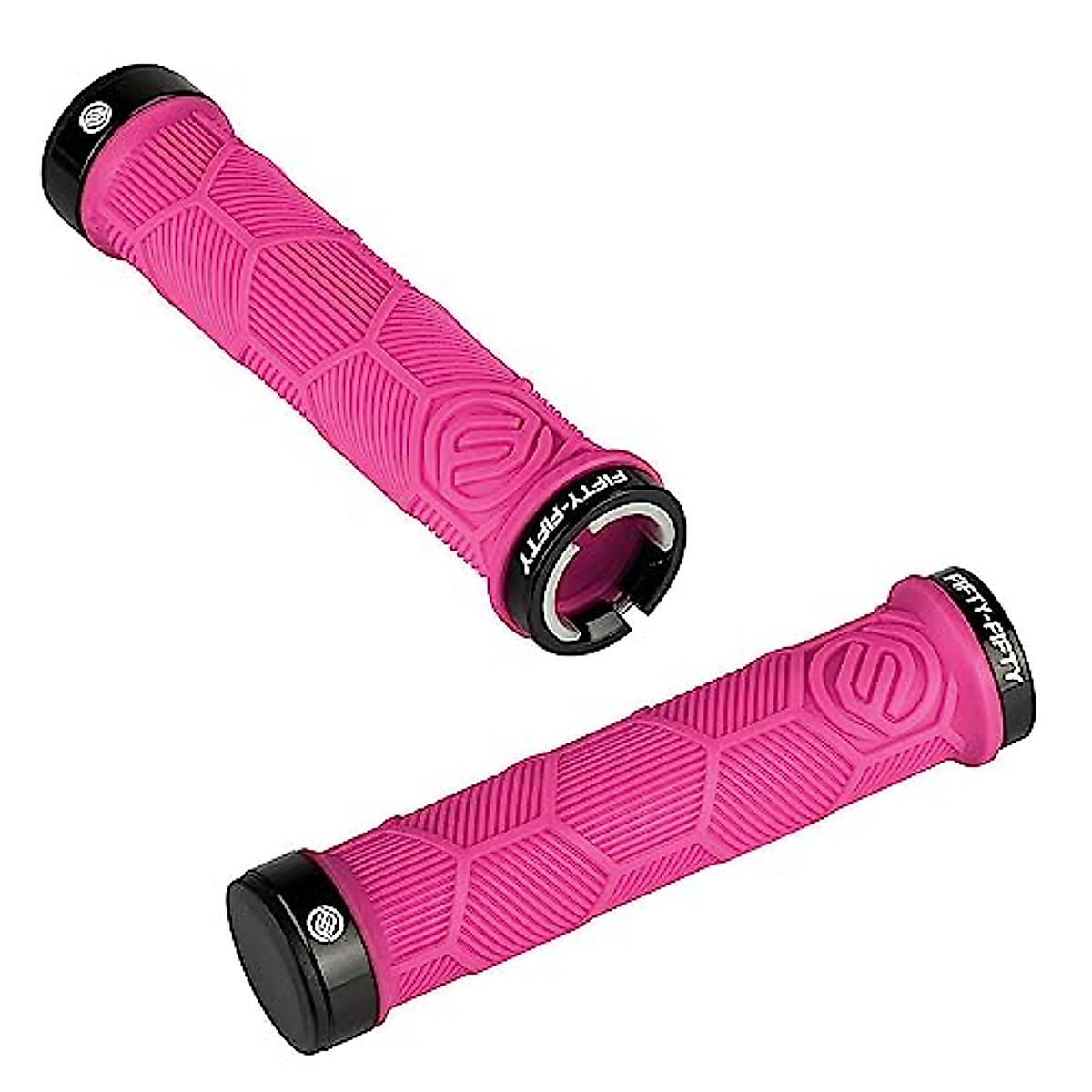 FIFTY-FIFTY Double Lock-On Mountain Bike Grips, Bicycle Handlebar Locking Grips, Non-Slip MTB Handle Grips (Pink)