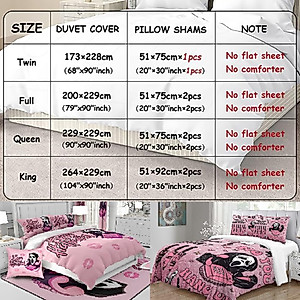 QIANAIWO Halloween Bedding Set 3PCS Pink Cartoon Skeleton Comforter Cover 'No You Hang Up' Funny Horror Ghost Design, Halloween Decor Horror Theme Bedding Set (A,Full)
