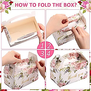 Xinnun 50 Pcs Thank You Treat Boxes Floral Design Gift Boxes Gable Boxes Party Favor Boxes for Tea Party, Wedding, Thanksgiving Day, Christmas