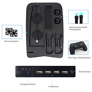 PS5 controller charger，Multifunctional PS5 cooling base,Cooler Fan for PS5 console, Improve the operational life span， Dual handles can be charged at the same time